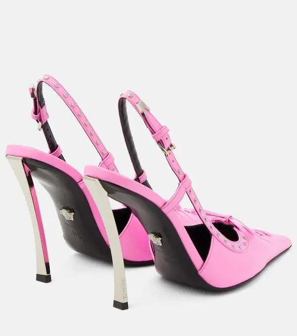 Versace Laced Leather Slingback Pumps