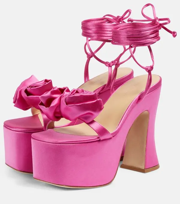 Magda Butrym Satin Platform Sandals With Rose Embellishment - Pink