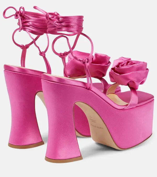 Magda Butrym Satin Platform Sandals With Rose Embellishment - Pink