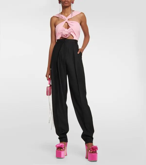 Magda Butrym Satin Platform Sandals With Rose Embellishment - Pink