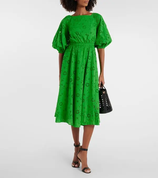Carolina Herrera Openwork Embroidered Cotton Midi Dress