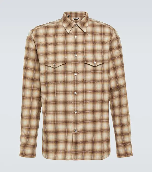 TOM FORD Checked Cotton Blend Oxford Shirt