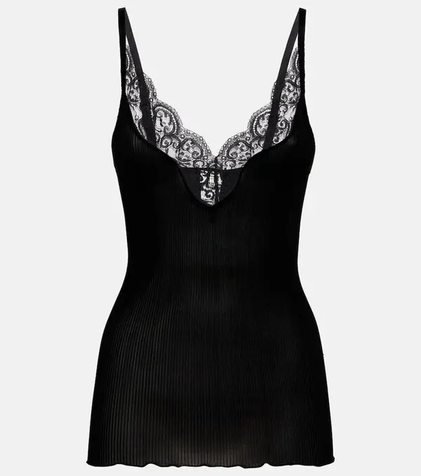 Saint Laurent Lace-trimmed Silk Tank Top - Black
