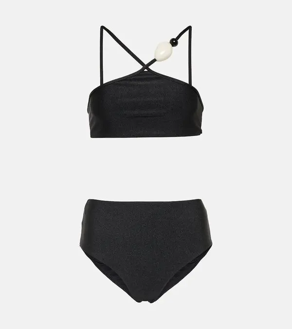ADRIANA DEGREAS Embellished Mid-rise Bikini - Black