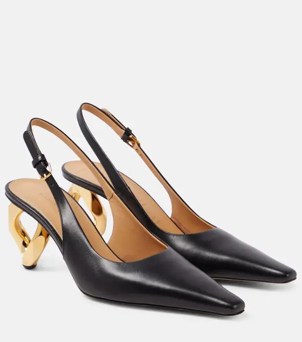 JW Anderson Chain Heel Leather Slingback Pumps - Black