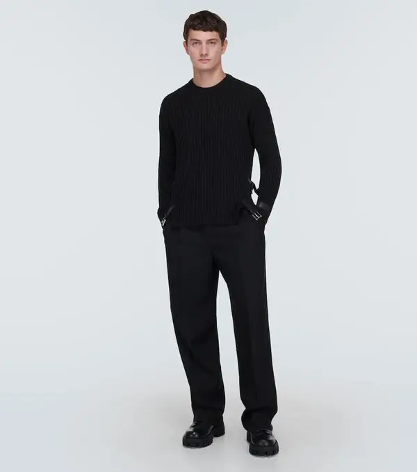 Versace Leather-trimmed Knit Wool Sweater