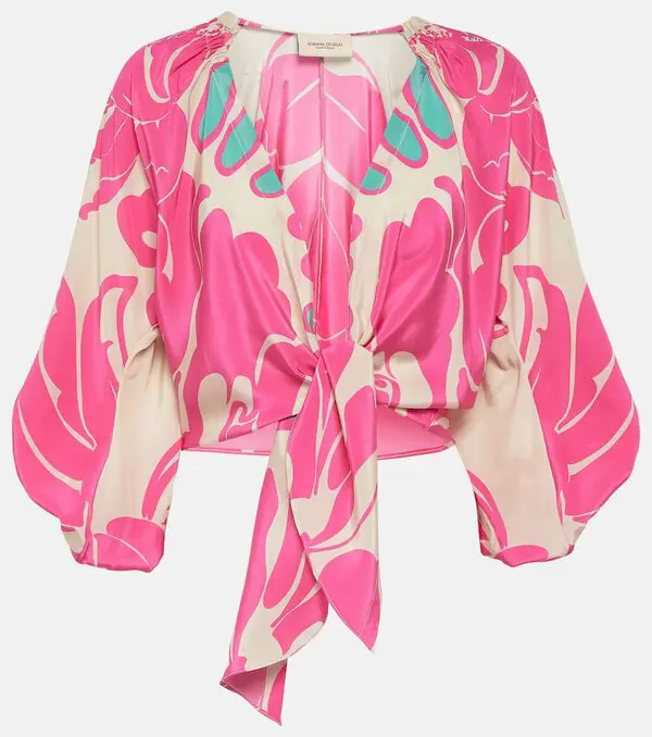 ADRIANA DEGREAS Printed Silk Puff-sleeve Blouse - Multicoloured