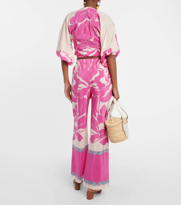 ADRIANA DEGREAS Printed Silk Puff-sleeve Blouse - Multicoloured