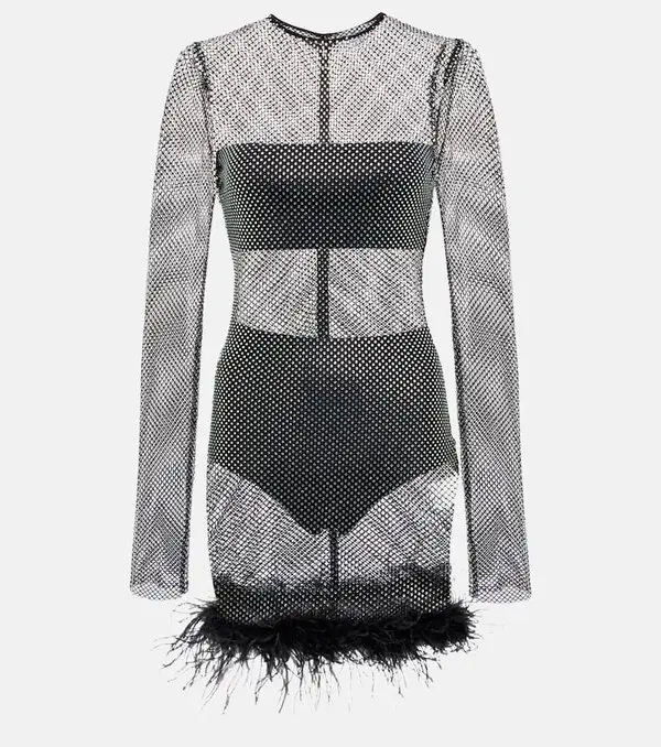 Giuseppe Di Morabito Feather-trimmed Embellished Minidress
