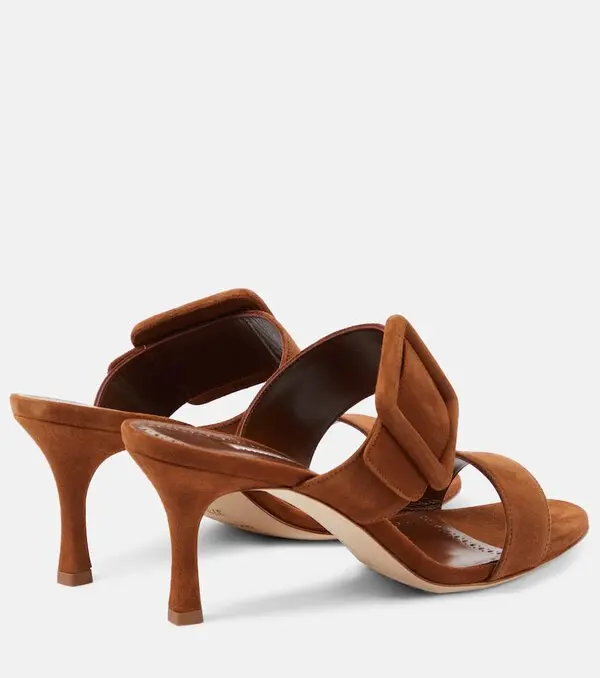 Manolo Blahnik Gable Suede Mules - Brown