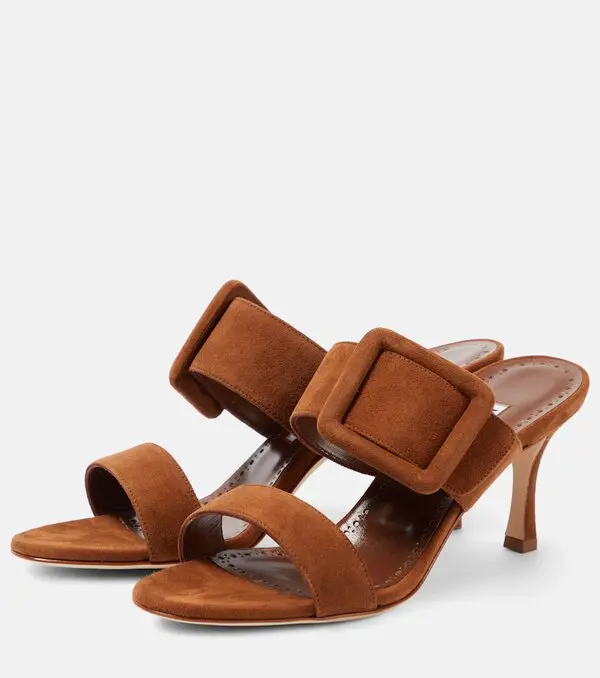 Manolo Blahnik Gable Suede Mules - Brown