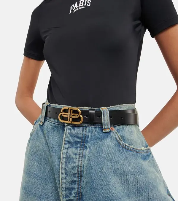 Balenciaga Slim Leather Belt With Antique Gold Fastening