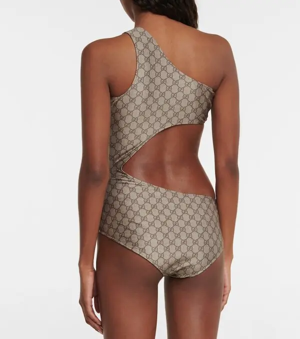 Gucci Gg Monogram Cut Out One-shoulder Swimsuit