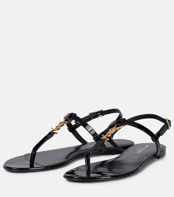 Saint Laurent Cassandra Patent Leather Thong Sandals