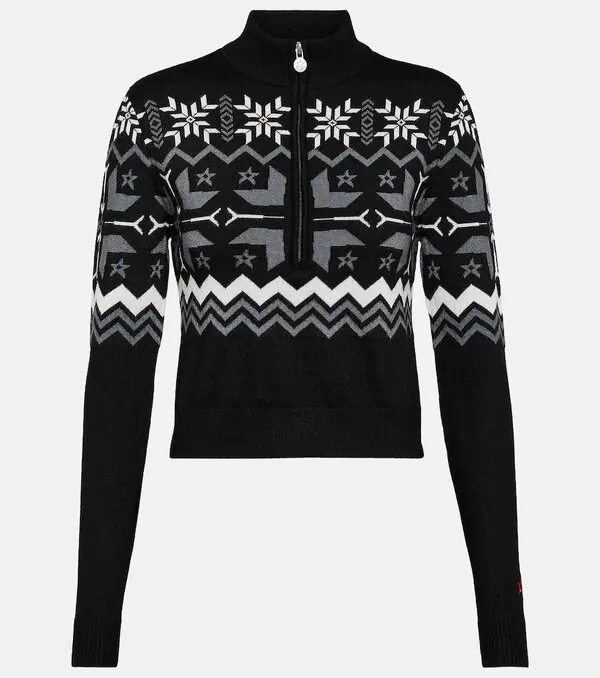 Perfect Moment Nordic Intarsia Wool Half-zip Sweater - Black