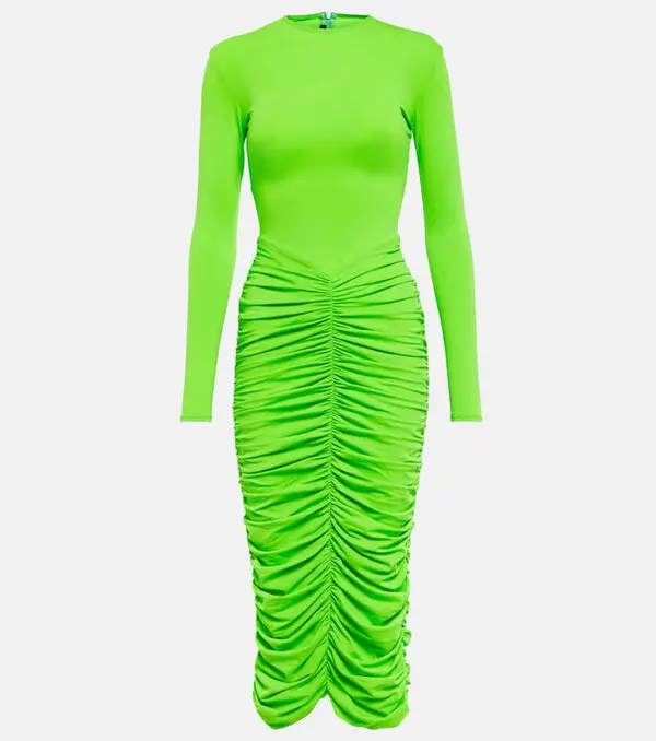 Alex Perry Presley Ruched Midi Dress - Green