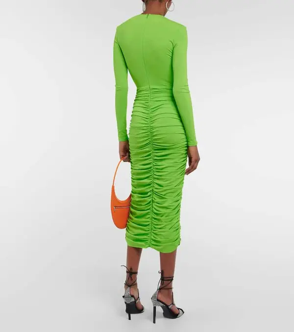 Alex Perry Presley Ruched Midi Dress - Green