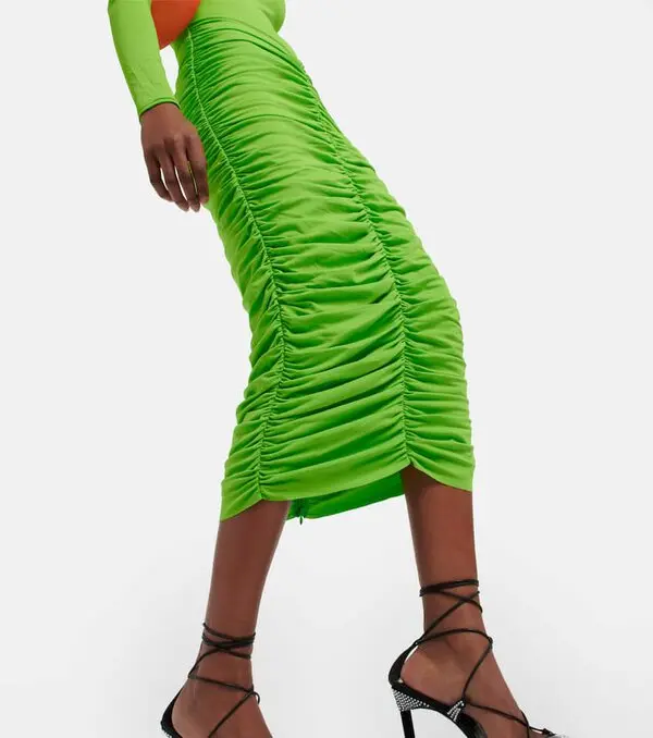 Alex Perry Presley Ruched Midi Dress - Green