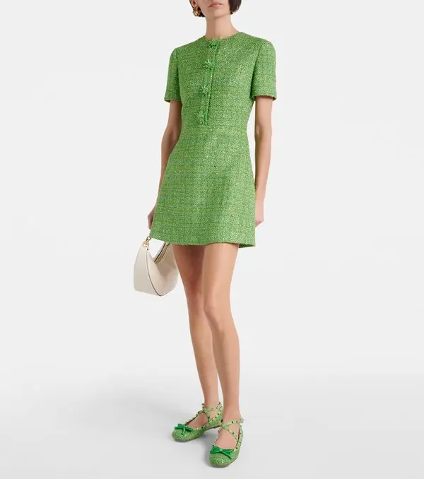 Valentino Garavani Rockstud Tweed Ballerina Flats - Green
