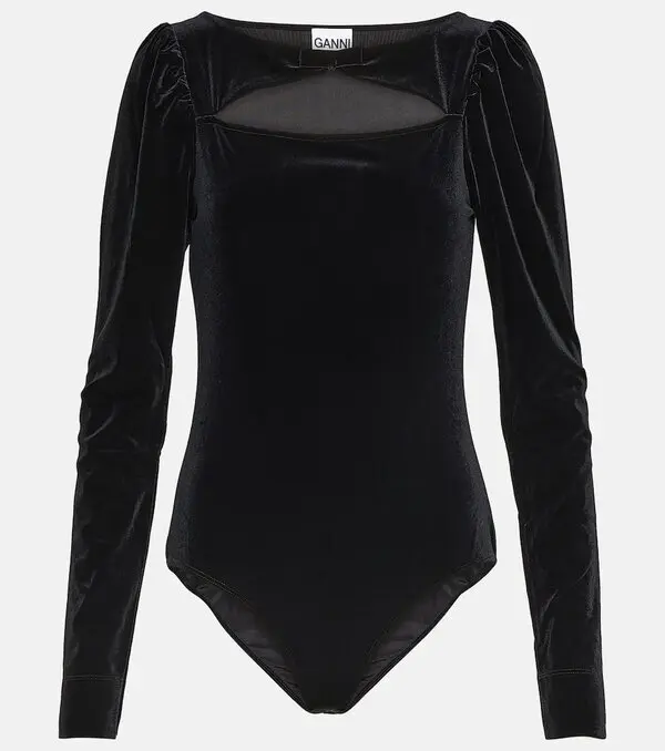 GANNI Cutout Velvet Jersey Bodysuit