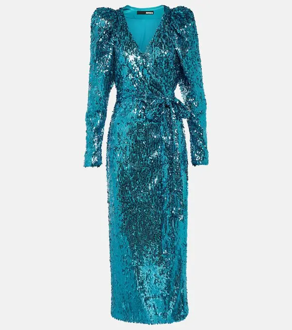 ROTATE BY BIRGER CHRISTENSEN Puff-sleeve Sequined Wrap Dress
