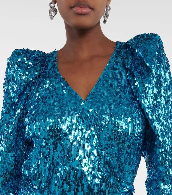 ROTATE BY BIRGER CHRISTENSEN Puff-sleeve Sequined Wrap Dress
