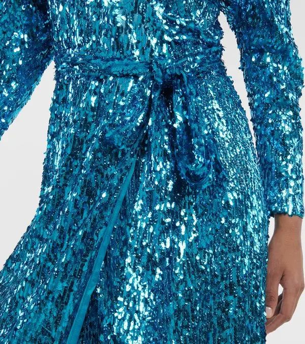 ROTATE BY BIRGER CHRISTENSEN Puff-sleeve Sequined Wrap Dress