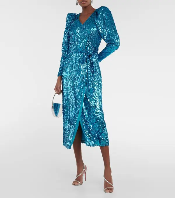 ROTATE BY BIRGER CHRISTENSEN Puff-sleeve Sequined Wrap Dress