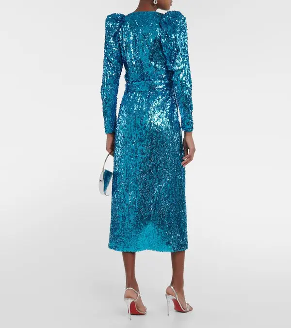 ROTATE BY BIRGER CHRISTENSEN Puff-sleeve Sequined Wrap Dress