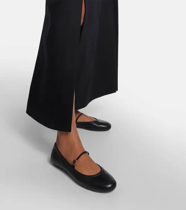 GIANVITO ROSSI Carla Leather Mary Jane Ballet Flats - Black