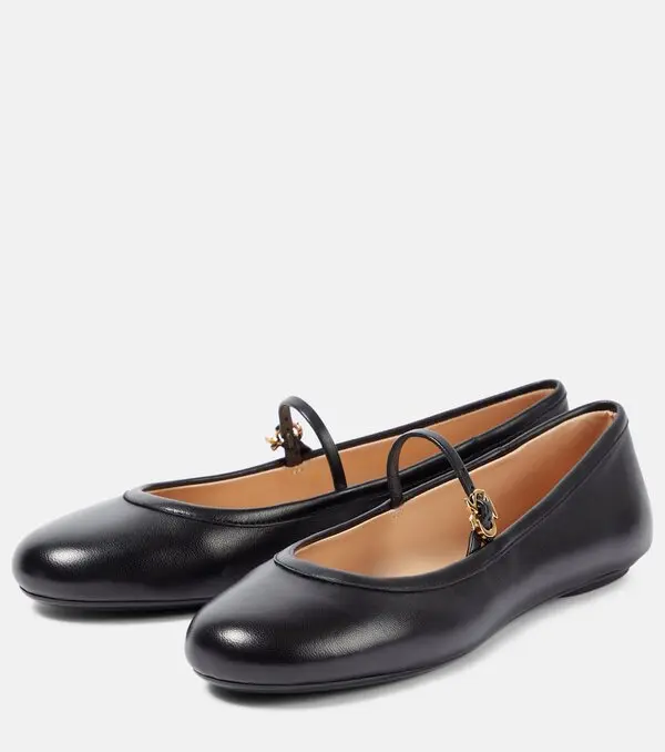 GIANVITO ROSSI Carla Leather Mary Jane Ballet Flats - Black