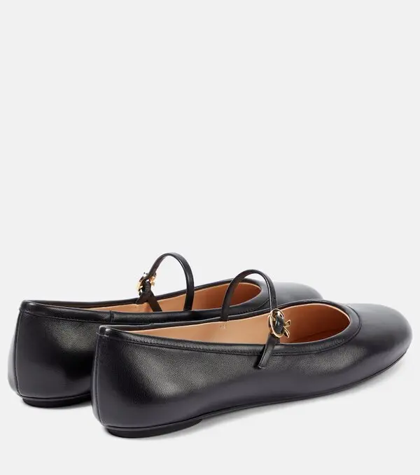 GIANVITO ROSSI Carla Leather Mary Jane Ballet Flats - Black
