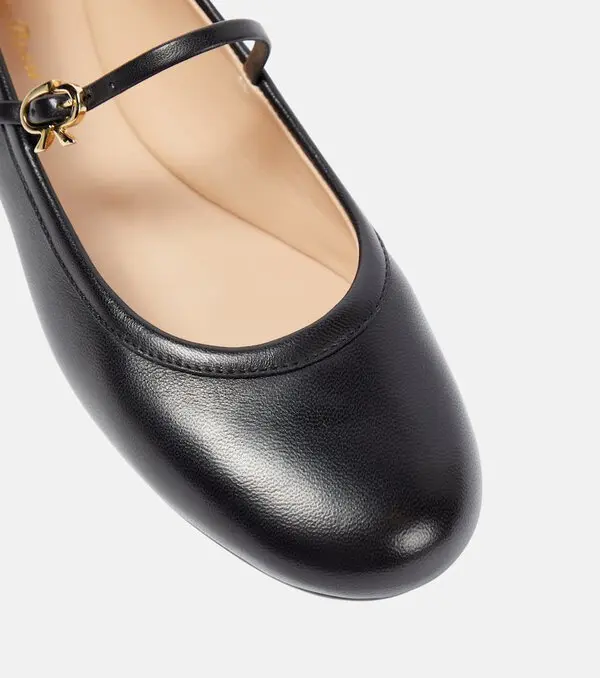GIANVITO ROSSI Carla Leather Mary Jane Ballet Flats - Black