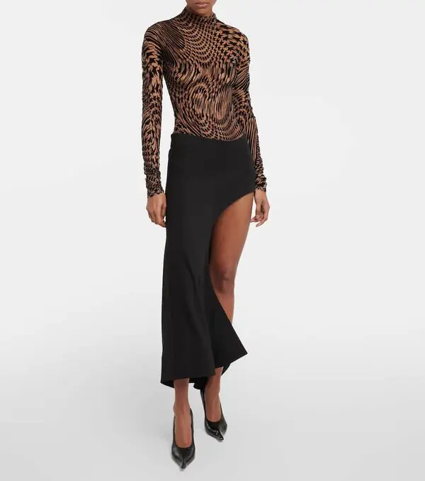 MUGLER Asymmetric Jersey Midi Skirt