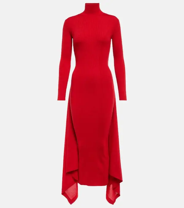 Alaïa Cashmere And Silk Midi Dress In Cerise