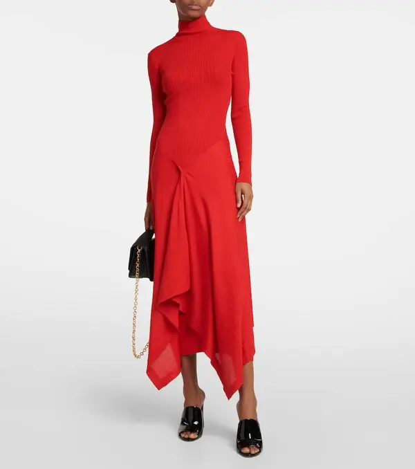 Alaïa Cashmere And Silk Midi Dress In Cerise