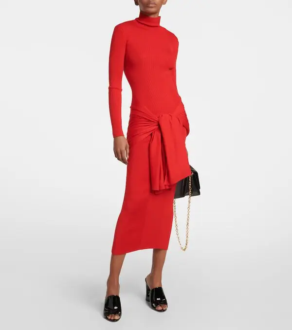 Alaïa Cashmere And Silk Midi Dress In Cerise