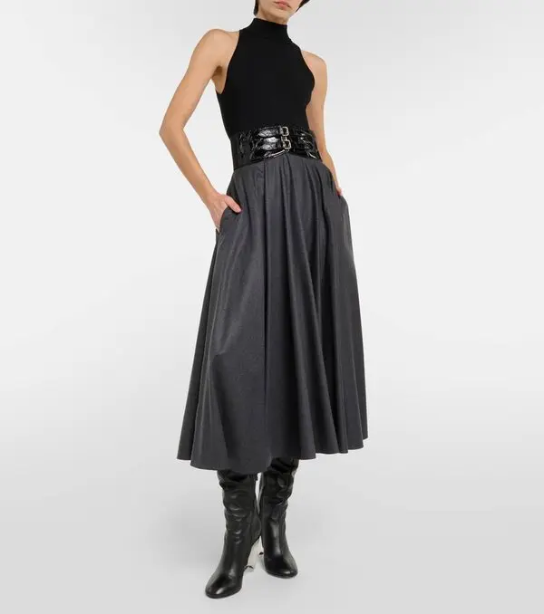 Alaïa High-rise Virgin Wool Midi Skirt