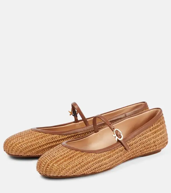 GIANVITO ROSSI Carla Raffia And Leather Ballet Flats