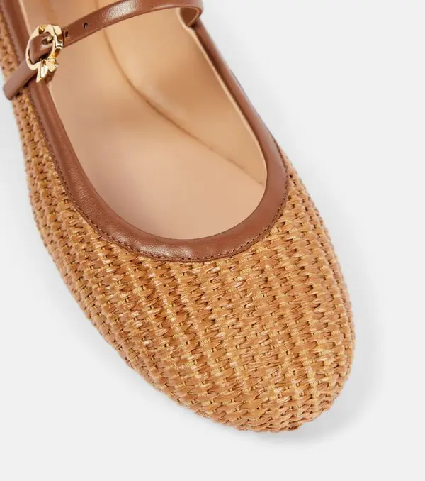 GIANVITO ROSSI Carla Raffia And Leather Ballet Flats