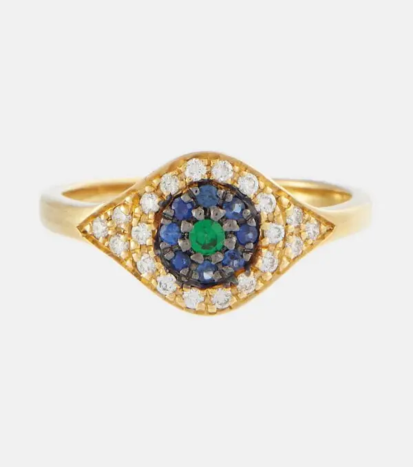 Ileana Makri Cats Eye 18kt Ring With Diamonds, Sapphires And Tsavorite - Gold