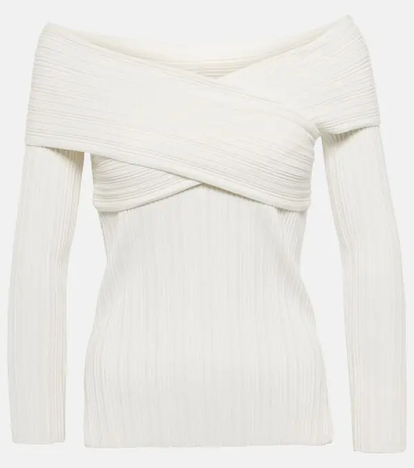 Veronica Beard Yesenia Ribbed-knit Off-shoulder Top