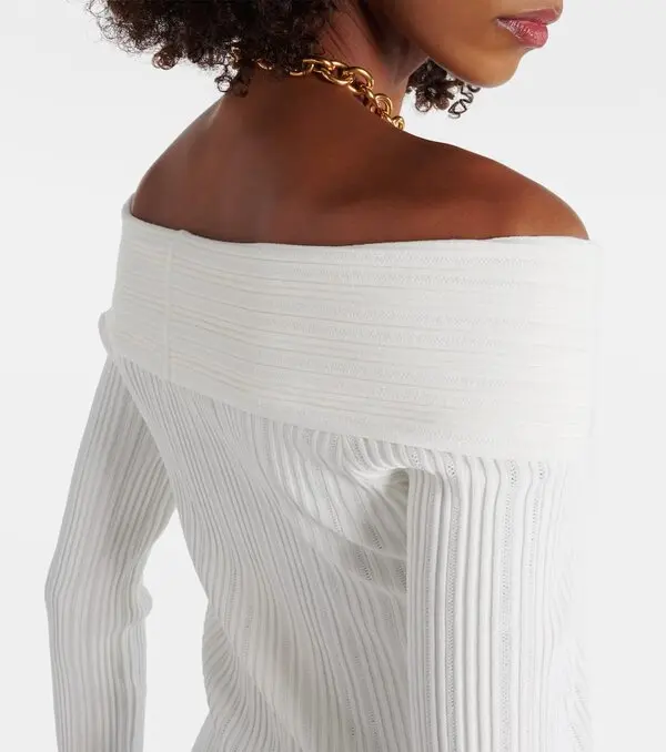 Veronica Beard Yesenia Ribbed-knit Off-shoulder Top