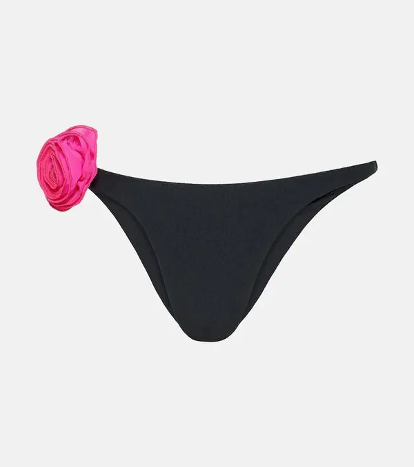SAME Rose Appliqué Low-rise Bikini Bottoms - Black