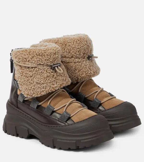 Brunello Cucinelli Shearling-lined Suede Ankle Boots