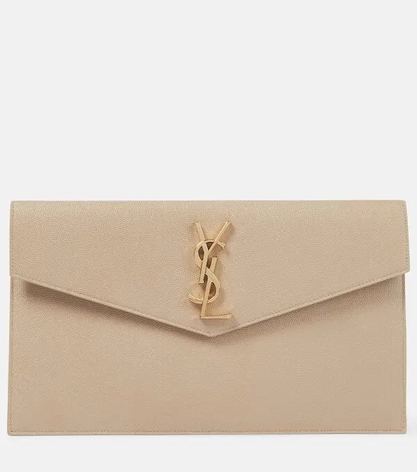 Saint Laurent Uptown Leather Clutch - Beige