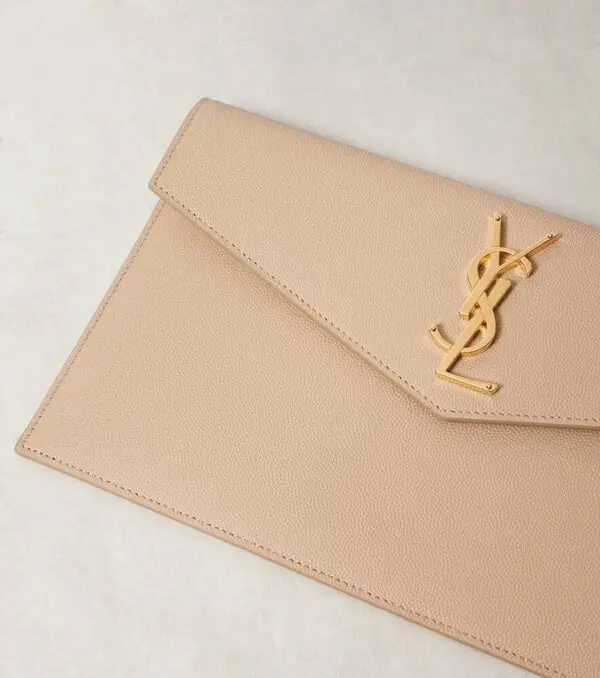 Saint Laurent Uptown Leather Clutch - Beige