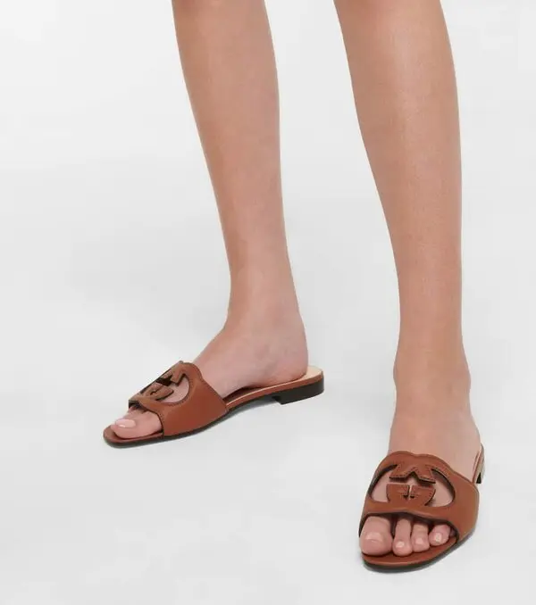 Gucci Interlocking G Cutout Leather Sandals