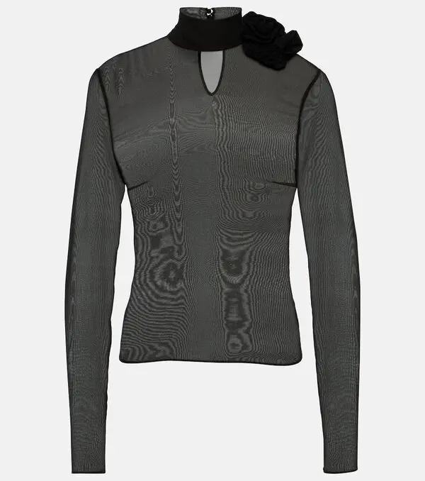 Magda Butrym Sheer Silk Blouse With Floral Appliqu