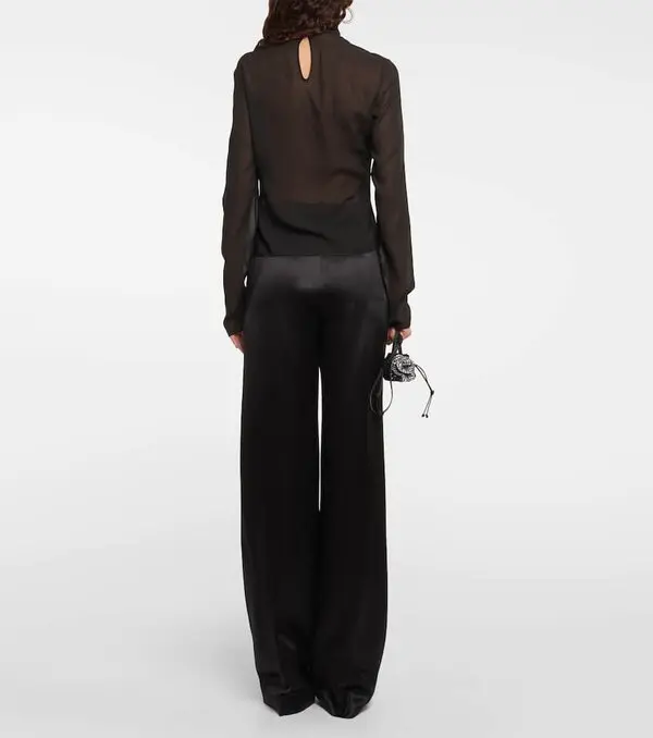 Magda Butrym Sheer Silk Blouse With Floral Appliqu